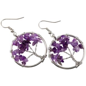 SUNYIK Purple Amethst Stone Dangle Earrings for Women(Silver Plated)