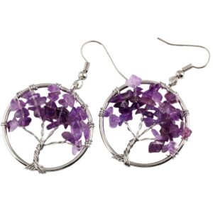 SUNYIK Purple Amethst Stone Dangle Earrings for Women(Silver Plated)