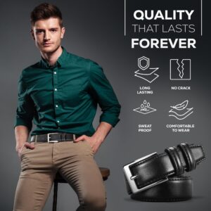 Marino's Dress Belt Men, Elegant Mens Belts Leather with Single Prong Buckle, Genuine Leather Belt for Men - Black - 38