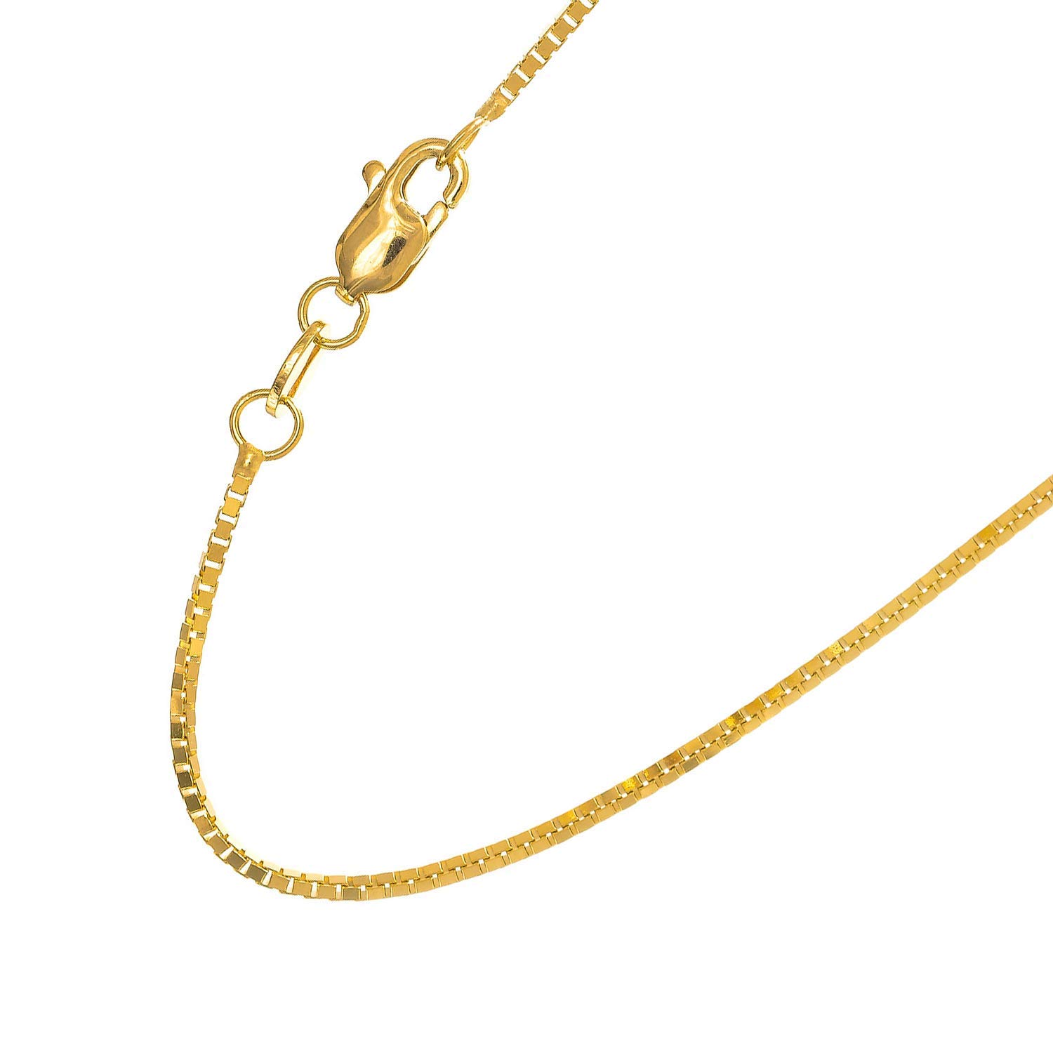 JewelStop 10k Solid Yellow Gold 1 mm Box Chain Necklace, Lobster Claw Clasp - 20 Inches, 3gr.