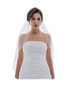 samky 1t 1 tier 1/8" ribbon edge wedding veil - light ivory fingertip length 36" v538