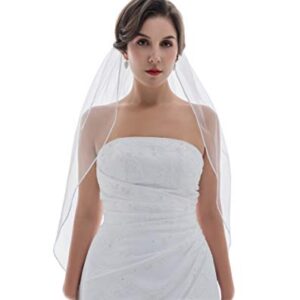 SAMKY 1T 1 Tier 1/8" Ribbon Edge Wedding Veil - Light Ivory Fingertip Length 36" V538