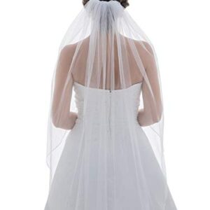 SAMKY 1T 1 Tier 1/8" Ribbon Edge Wedding Veil - Light Ivory Fingertip Length 36" V538