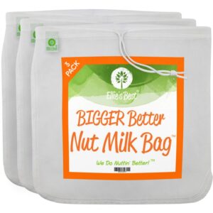 pro quality nut milk bag - 3 xl12"x12" bags - commercial grade reusable all purpose food strainer - food grade bpa-free - ultra strong fine nylon mesh - almond milk, juices, cold brew recipes videos