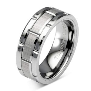 100s jewelry tungsten rings for men wedding band silver brick pattern brushed engagement promise size 6-16 (tungsten, 10)