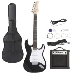 smartxchoices 39" full size black electric guitar with 10w amp,gig bag case guitar strap package for beginner starter (black)