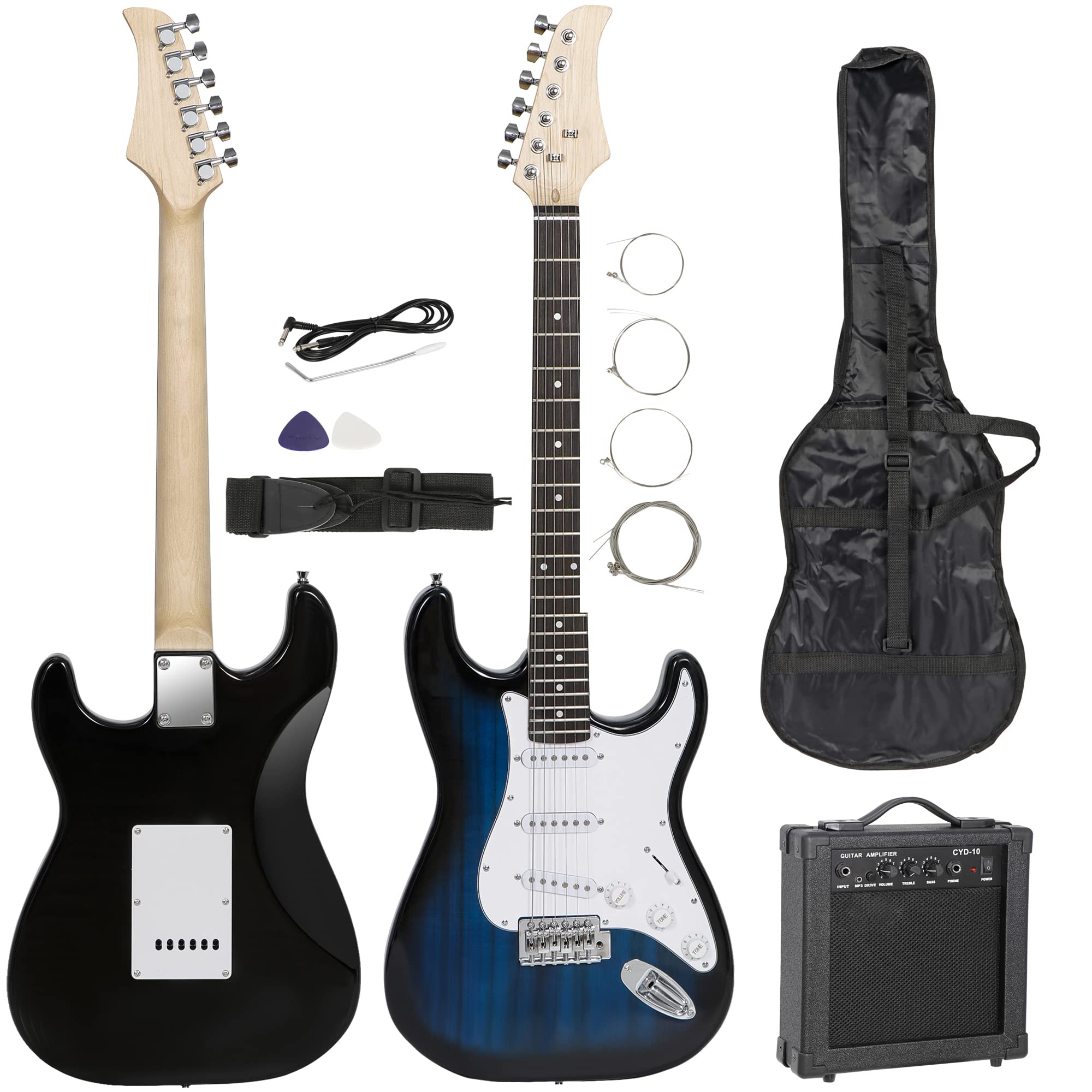 Smartxchoices 39" Full Size Electric Guitar with 10W Amp,Gig Bag Case Guitar Strap Package for Beginner Starter (Blue)