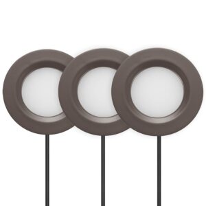 getinlight 2.75" wide 3000k dimmable led puck lights kit, plug-in installation with recessed or surface mounted, bronze finished, set of 3, in-0102-3-bz