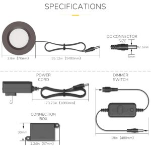 GETINLIGHT 2.75" Wide 3000K Dimmable LED Puck Lights Kit, Plug-in Installation with recessed or Surface Mounted, Bronze Finished, Set of 3, IN-0102-3-BZ