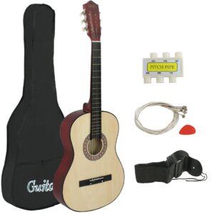 zeny 38" new beginners acoustic guitar with guitar case, strap, tuner and pick (natural)