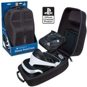 sony playstation vr headset and accessories carrying case – protective deluxe travel case – black ballistic exterior – official sony licensed product