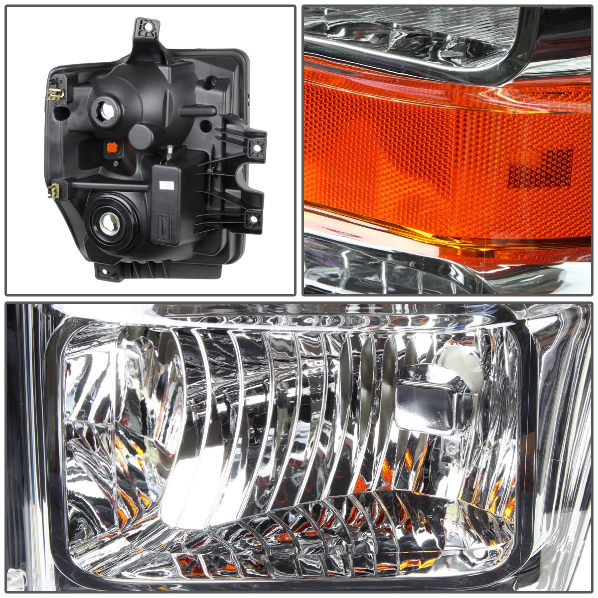 DNA MOTORING HL-OH-FSUPER08-CH-AM Chrome Amber Headlights Replacement Compatible with 08-10 F-250 / F-350 / F-450 / F-550 Super Duty