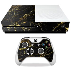 mightyskins skin compatible with microsoft xbox one s - black gold marble | protective, durable, and unique vinyl decal wrap cover | easy to apply, remove, and change styles | made in the usa