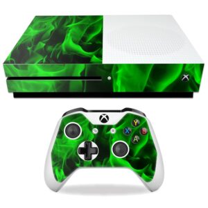 mightyskins skin compatible with microsoft xbox one s - green flames | protective, durable, and unique vinyl decal wrap cover | easy to apply, remove, and change styles | made in the usa