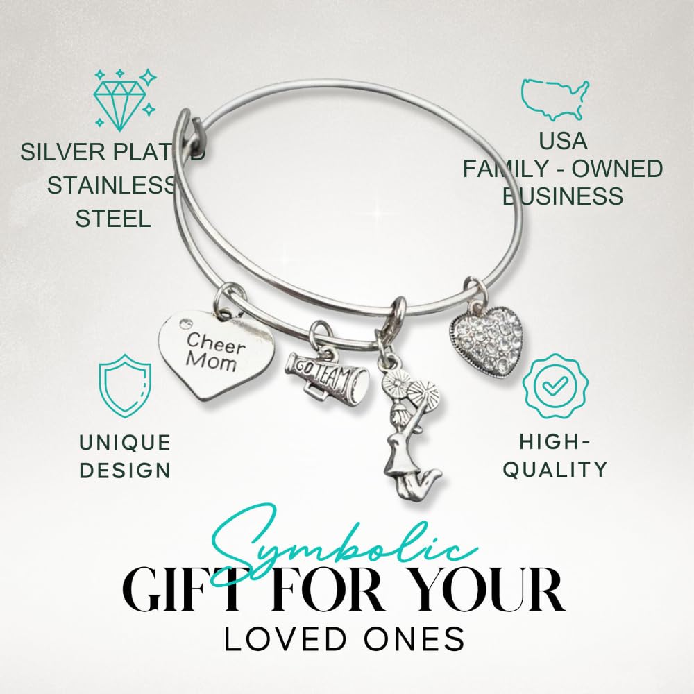 Infinity Collection Cheer Mom Jewelry- Cheer Mom Bracelet - Adjustable Cheer Mom Charm Bracelet- Perfect Cheerleading Mom Gift