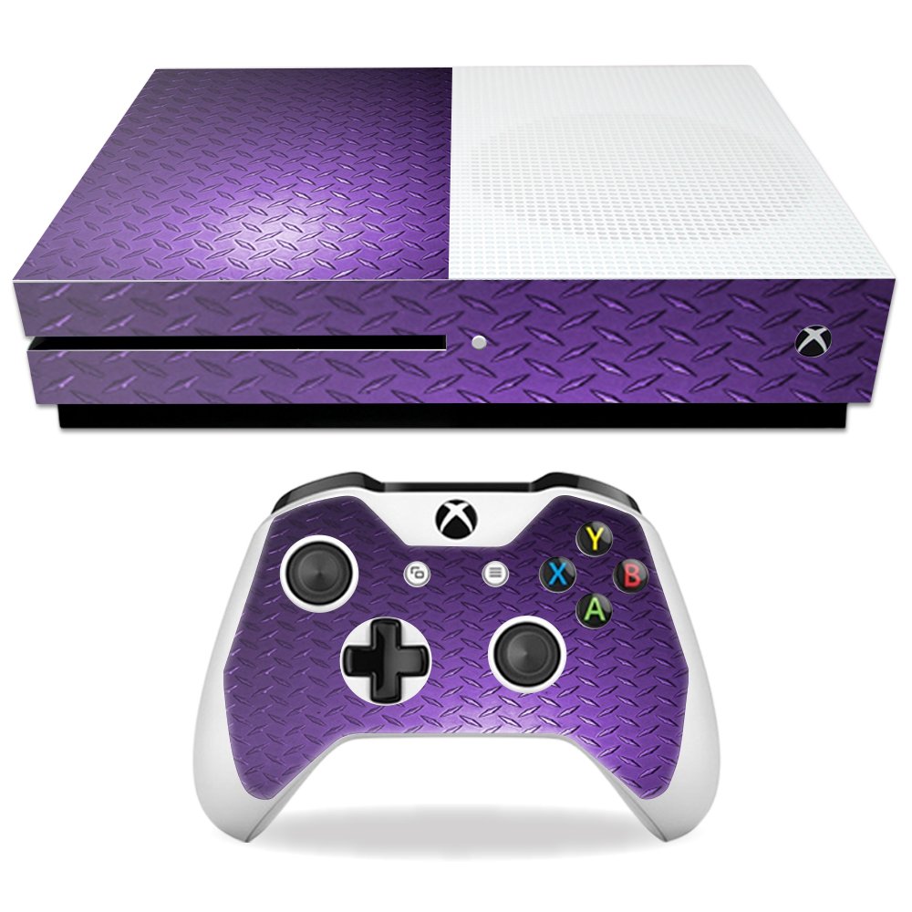 MightySkins Skin Compatible with Microsoft Xbox One S - Purple Diamond Plate | Protective, Durable, and Unique Vinyl Decal wrap Cover | Easy to Apply, Remove, and Change Styles | Made in The USA