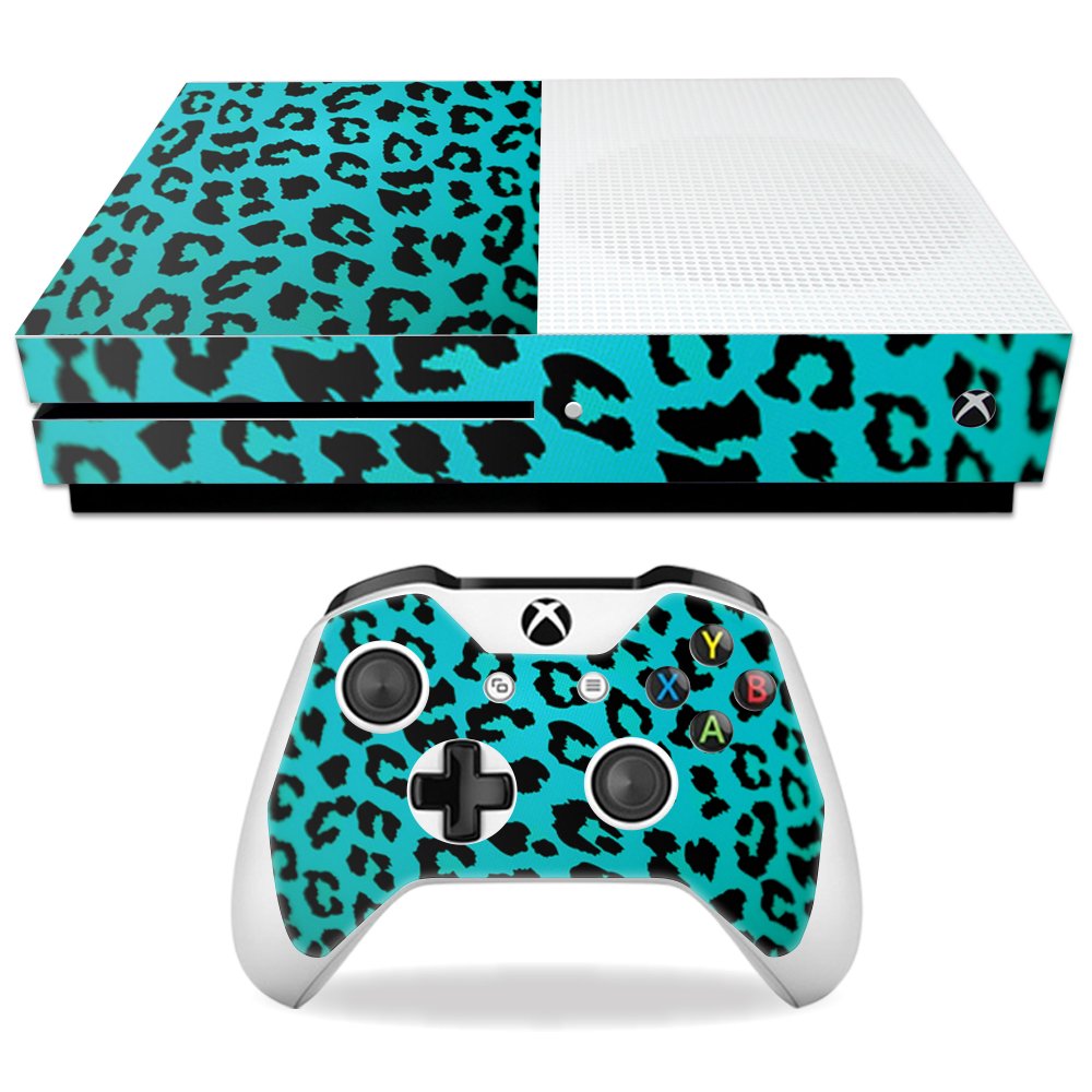 MightySkins Skin Compatible with Microsoft Xbox One S - Teal Leopard | Protective, Durable, and Unique Vinyl Decal wrap Cover | Easy to Apply, Remove, and Change Styles | Made in The USA