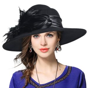 vecry ladies 100% wool felt feather cocktail british formal party hat (black)