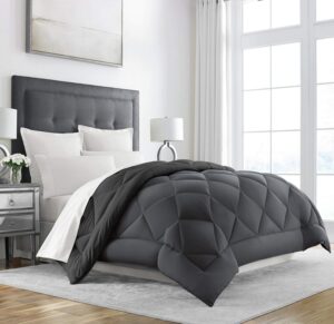 sleep restoration all seasons king/cal king size comforter - reversible - cooling, lightweight summer down alternative - hotel quality bedding comforters - grey/black