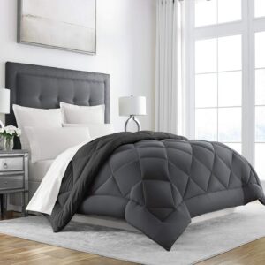 Sleep Restoration All Seasons King/Cal King Size Comforter - Reversible - Cooling, Lightweight Summer Down Alternative - Hotel Quality Bedding Comforters - Grey/Black