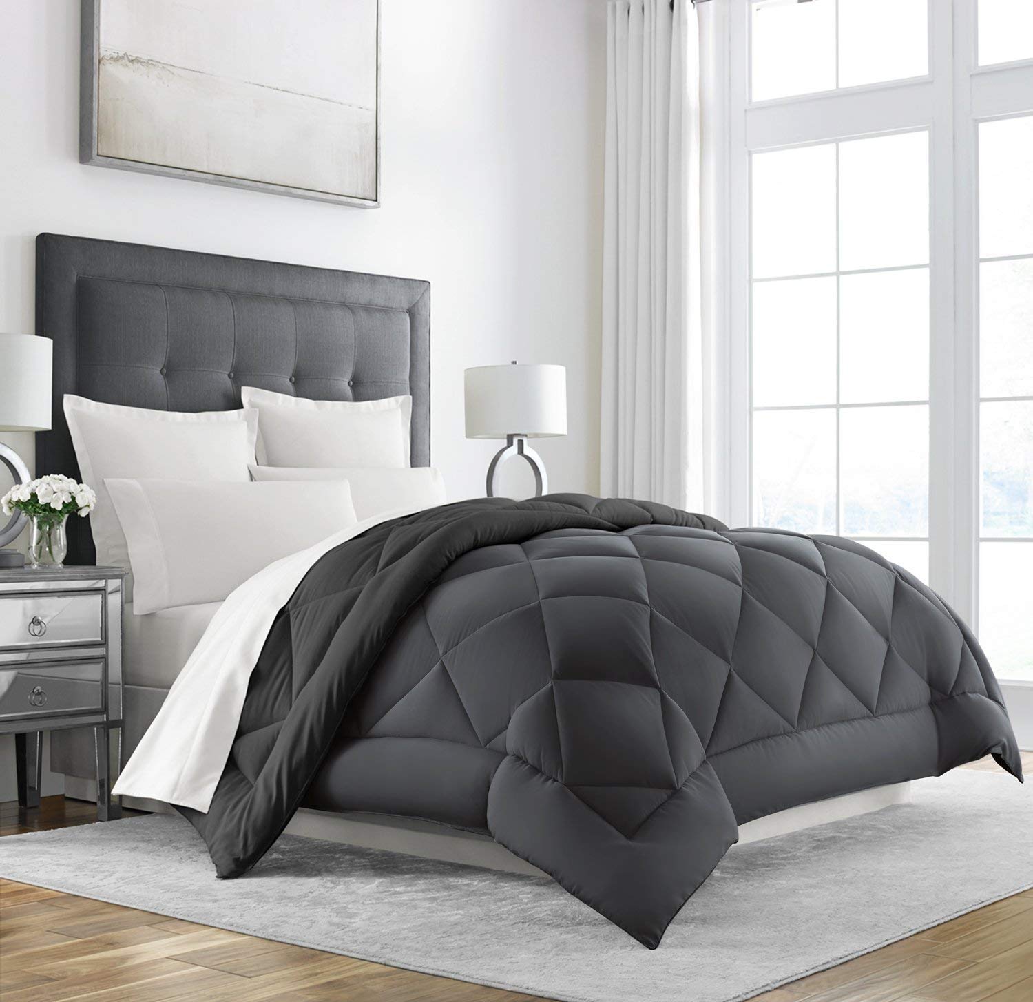 Sleep Restoration All Seasons King/Cal King Size Comforter - Reversible - Cooling, Lightweight Summer Down Alternative - Hotel Quality Bedding Comforters - Grey/Black