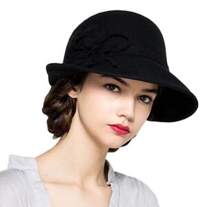 maitose® women's wool felt flowers church bowler hats black