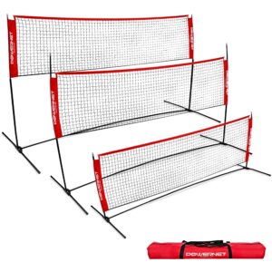 powernet portable badminton pickleball net, 10ft wide, 3ft to 5ft adjustable height, recreational use, driveway, indoor, outdoor, beach, street, backyard, ultra portable