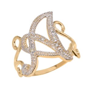 initial rings 14k yellow gold modern cursive a diamond (size 10)