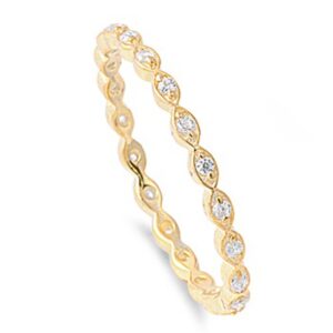 925 sterling silver ring 14k gold plated stackable band cz stone pave set eternity ring 2mm (size 4 to 12), 4