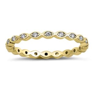 925 Sterling Silver Ring 14K Gold Plated Stackable Band CZ Stone Pave Set Eternity Ring 2MM (Size 4 to 12), 4