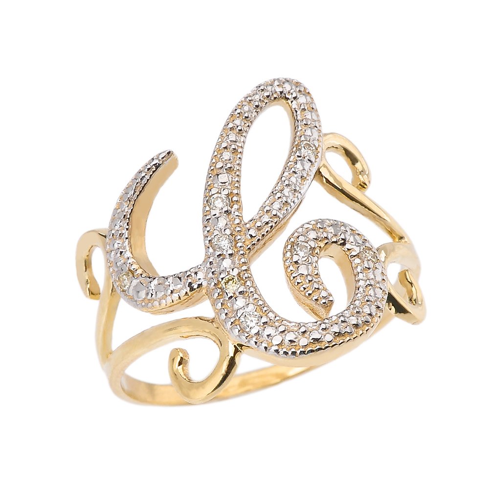 Initial Rings 10k Yellow Gold Modern Cursive C Diamond (Size 6.5)