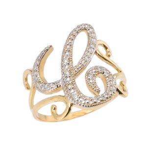 initial rings 14k yellow gold modern cursive c diamond (size 10)