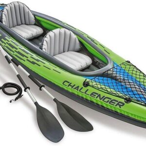 INTEX Challenger Inflatable Kayak Series: Includes Deluxe 86in Kayak Paddles and High-Output Pump – SuperStrong PVC – Adjustable Seat with Backrest – Removable Skeg – Cargo Storage Net