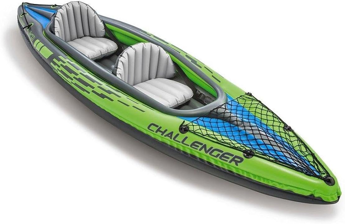 INTEX Challenger Inflatable Kayak Series: Includes Deluxe 86in Kayak Paddles and High-Output Pump – SuperStrong PVC – Adjustable Seat with Backrest – Removable Skeg – Cargo Storage Net