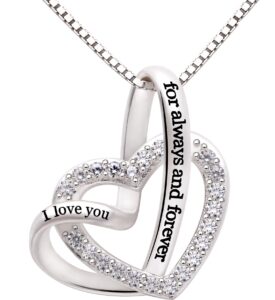 alov jewelry sterling silver "i love you for always and forever" love heart cubic zirconia necklace