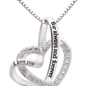 ALOV Jewelry Sterling Silver "I love you for always and forever" Love Heart Cubic Zirconia Necklace