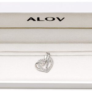 ALOV Jewelry Sterling Silver "I love you for always and forever" Love Heart Cubic Zirconia Necklace