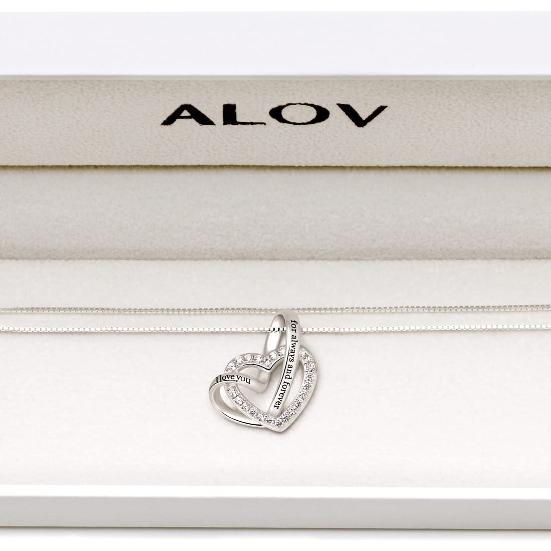 ALOV Jewelry Sterling Silver "I love you for always and forever" Love Heart Cubic Zirconia Necklace