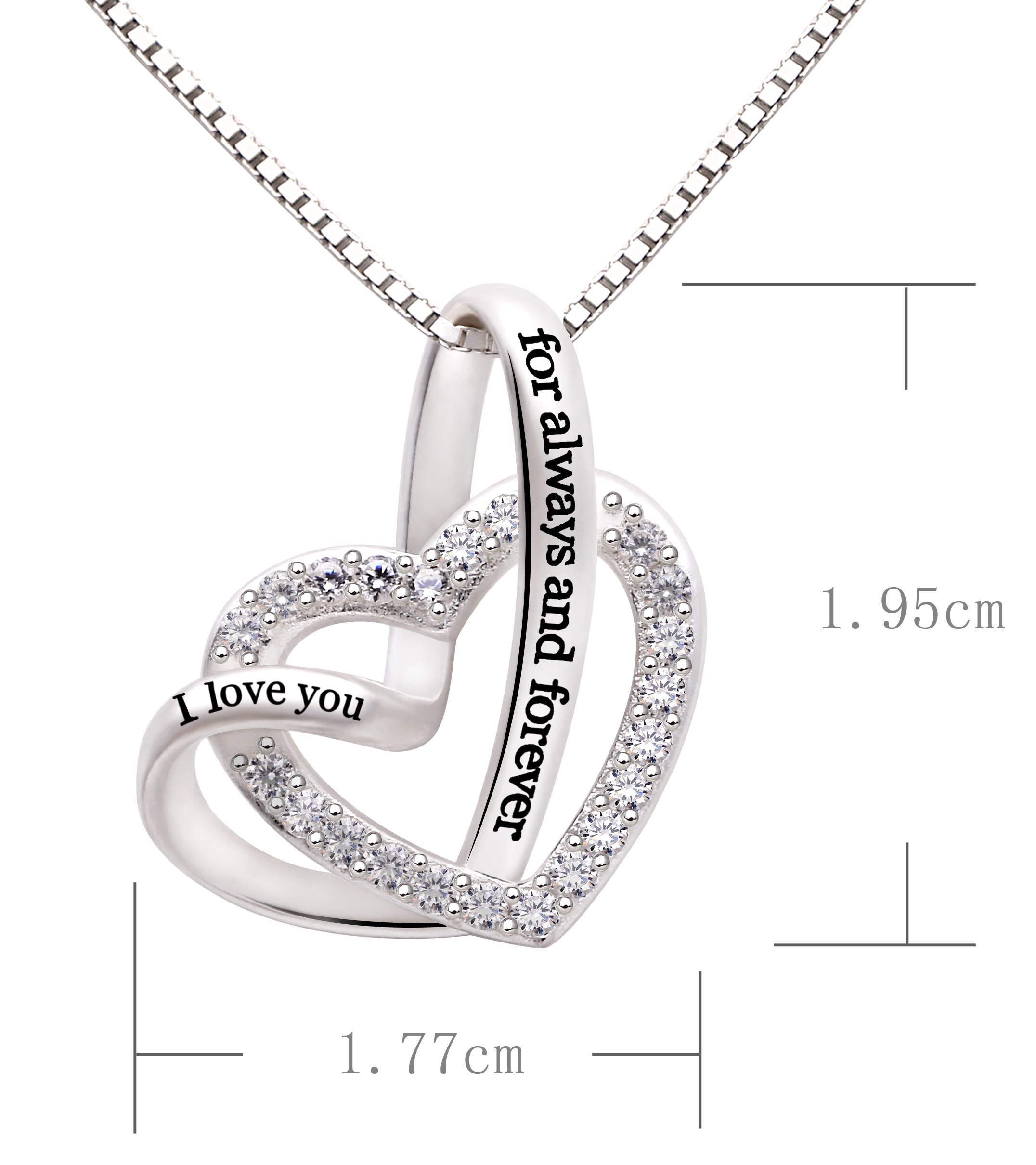 ALOV Jewelry Sterling Silver "I love you for always and forever" Love Heart Cubic Zirconia Necklace