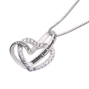 ALOV Jewelry Sterling Silver "I love you for always and forever" Love Heart Cubic Zirconia Necklace