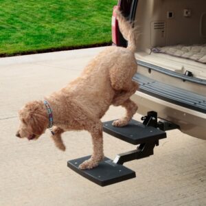 petsafe happy ride dog hitch step - easy to install on any 2 inch vehicle hitch - high-traction steps - folds down for travel - supports pets up to 200 lb - great for suvs and trucks