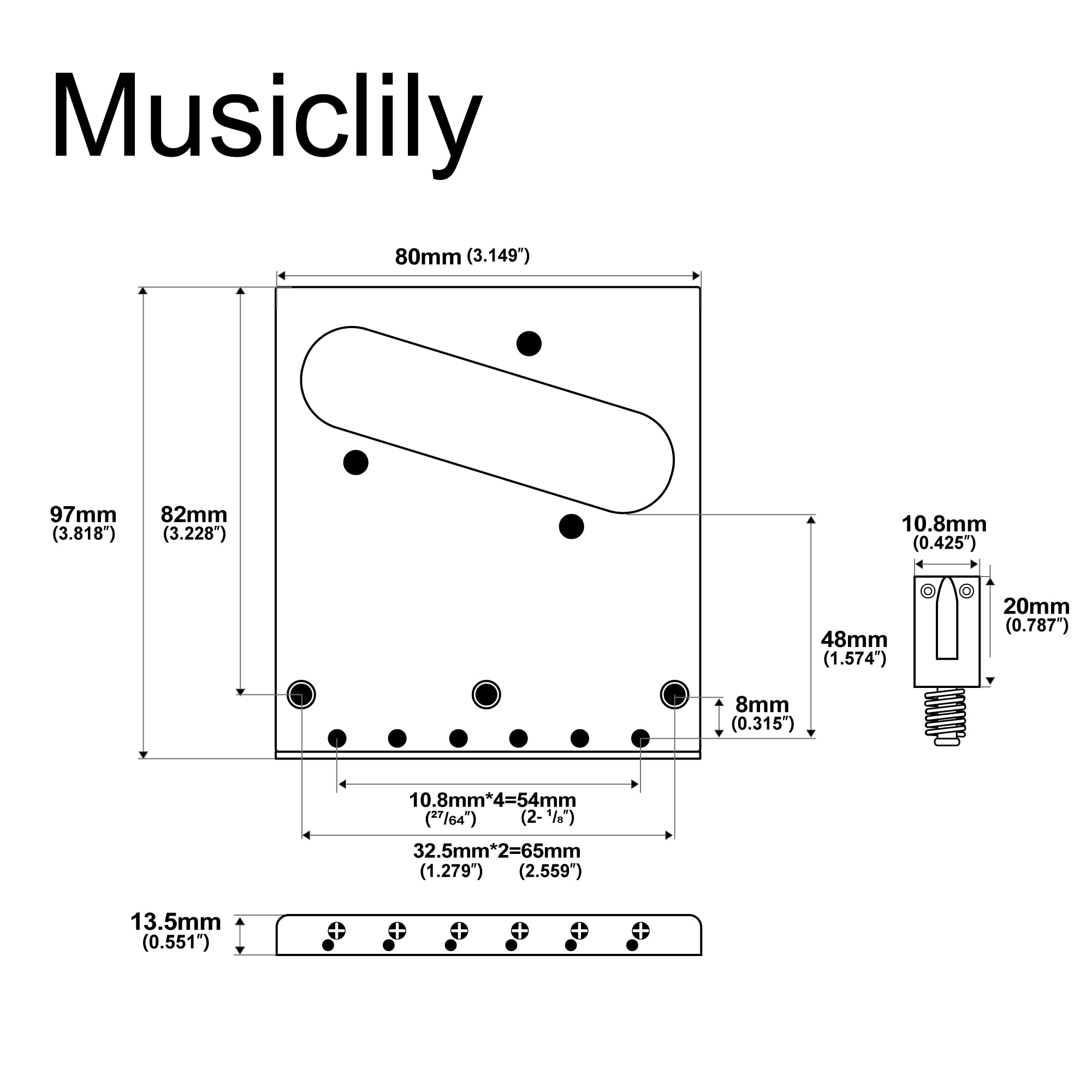 Musiclily Modern Guitar Telecaster Bridge Assembly with 6 Saddles for Fender Tele Style Electric Guitar Replacement,Black