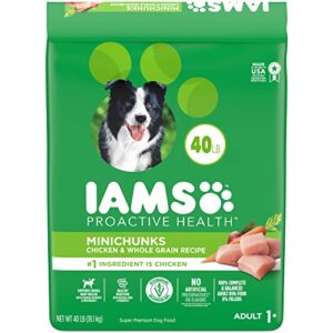 iams adult minichunks small kibble high protein dry dog food with real chicken, 40 lb. bag