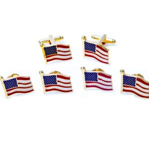 MRCUFF United States of America Flag USA Tuxedo Cufflinks and Studs Set in a Presentation Gift Box & Polishing Cloth