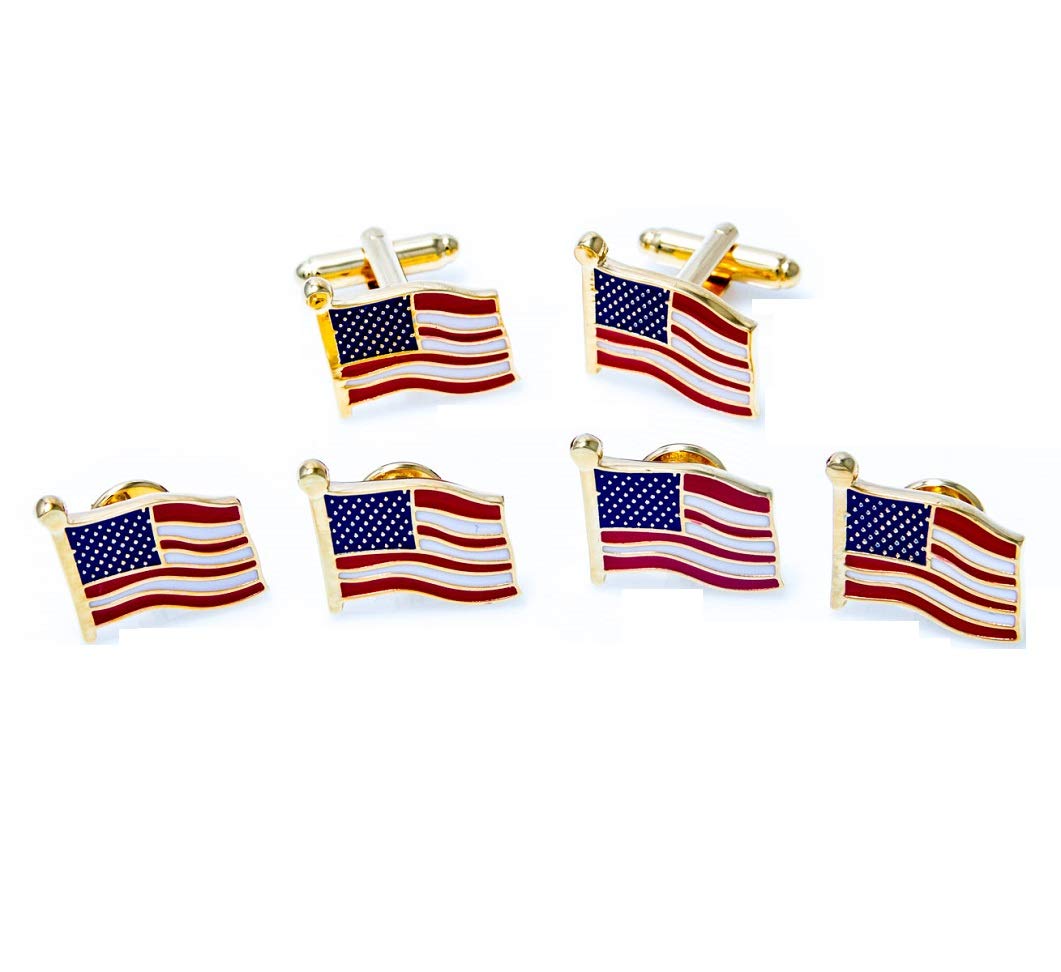 MRCUFF United States of America Flag USA Tuxedo Cufflinks and Studs Set in a Presentation Gift Box & Polishing Cloth