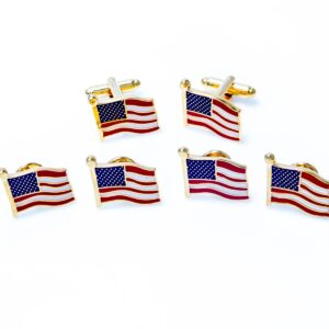 MRCUFF United States of America Flag USA Tuxedo Cufflinks and Studs Set in a Presentation Gift Box & Polishing Cloth