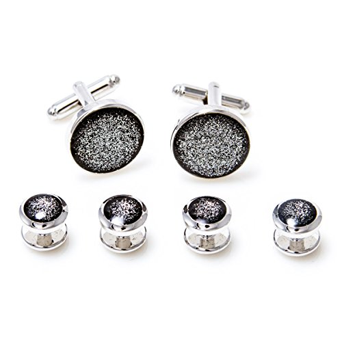 MRCUFF Black Diamond Dust Formal Set Tuxedo Cufflinks & Studs Set in a Presentation Gift Box & Polishing Cloth