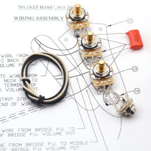 The Art Of Tone TAOT Wiring Kit for Jazz Style Bass - Solid Shaft - Orange Drop Cap