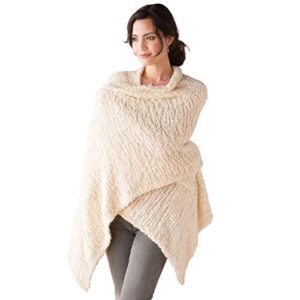 cream women's one size soft knit nylon giving shawl wrap in gift box