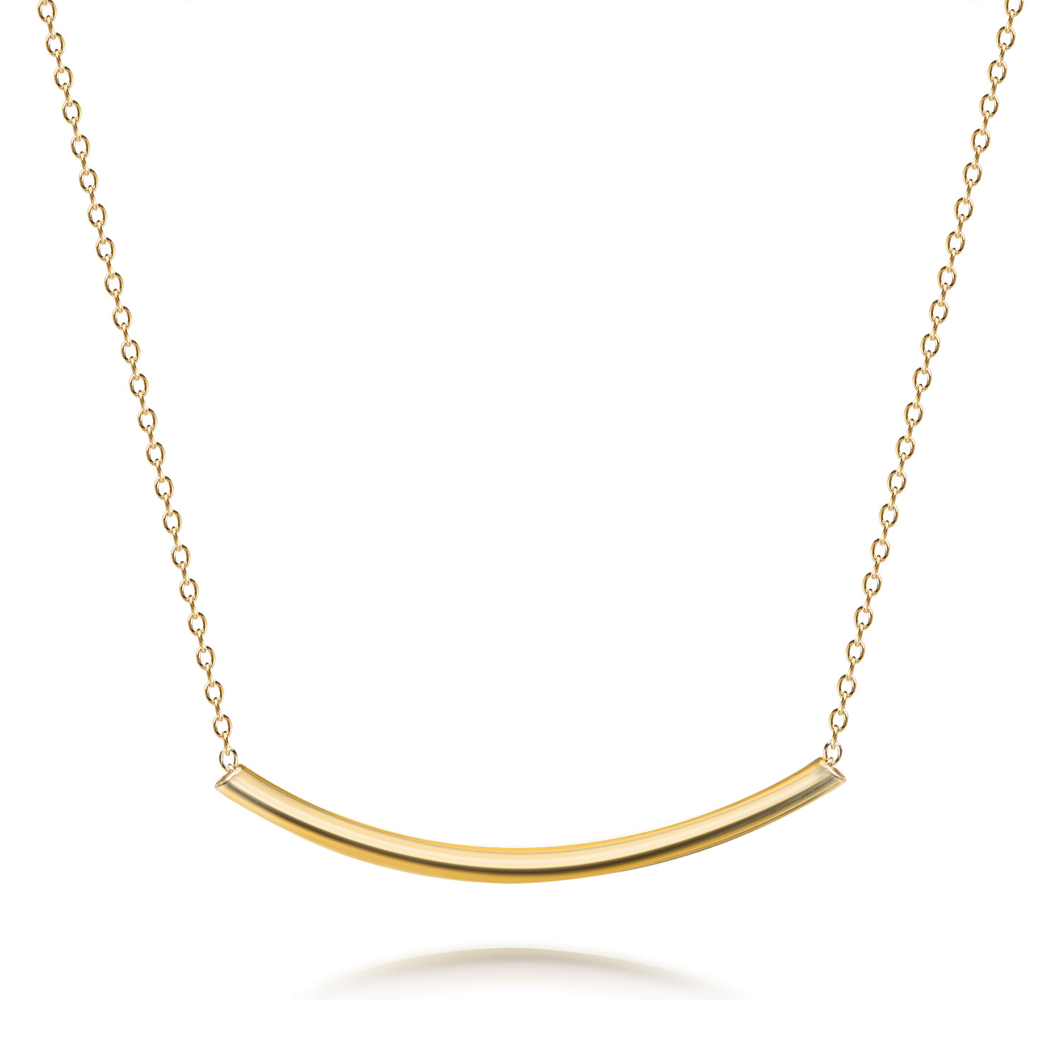 Minimalist Delicate Thin Sideways Horizontal Round Tube Curved Bar Slide Pendant Necklace For Women Teen 14K Gold Plated .925 Sterling Silver